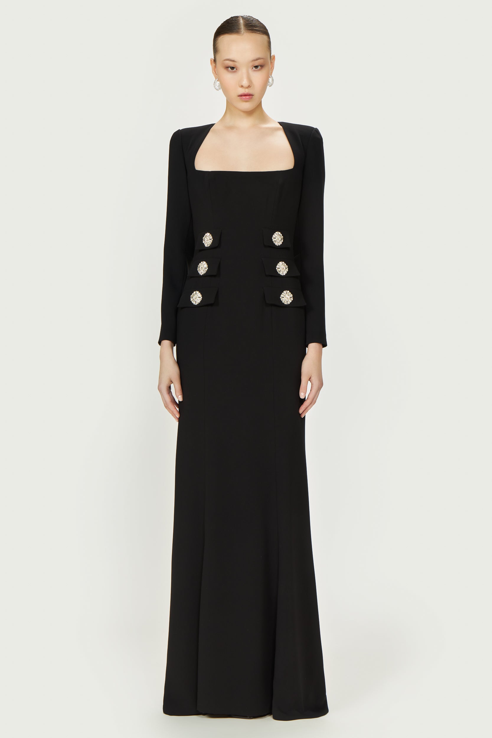 Kienna Crepe Square-Neck Gown - Elegant and Timeless